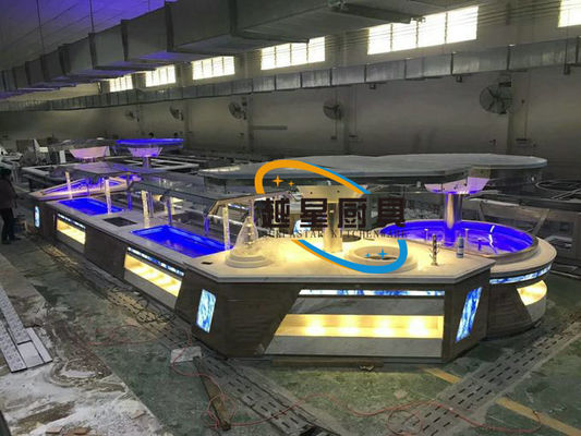 Blue Led Display Restaurant Buffet Counter / Commercial Buffet Serving ...