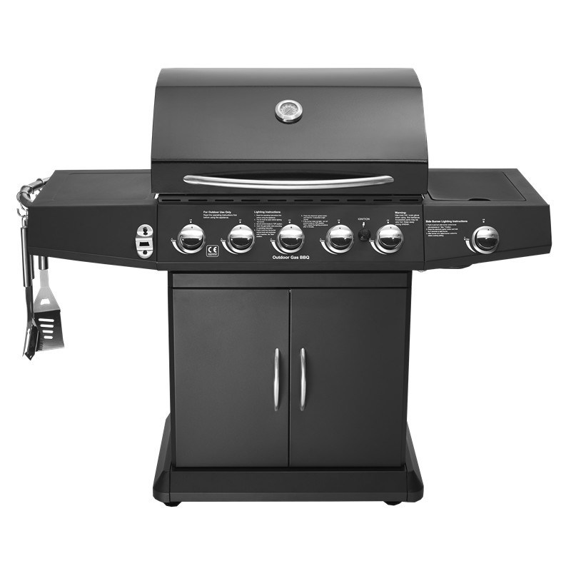 5 Burners And Side Burner Gas BBQ Grill With Gast Iron Hotplate And ...