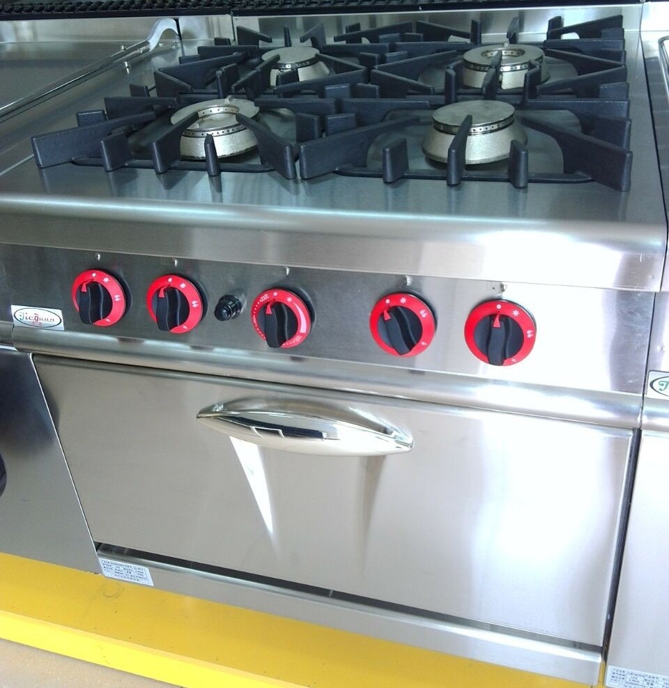 LPG / Natural Gas 4 Burner Cooking Range Impulsive Ignition Stainless ...