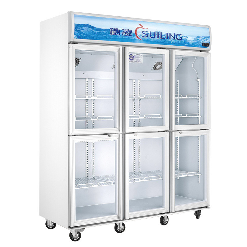 High Efficiency Commercial 6 Glass Door Refrigerator Fan Cooling Dual ...