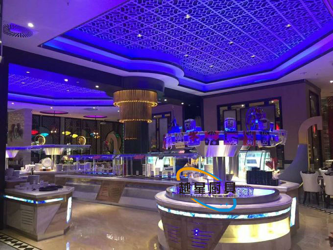 Blue Led Display Restaurant Buffet Counter / Commercial Buffet Serving ...