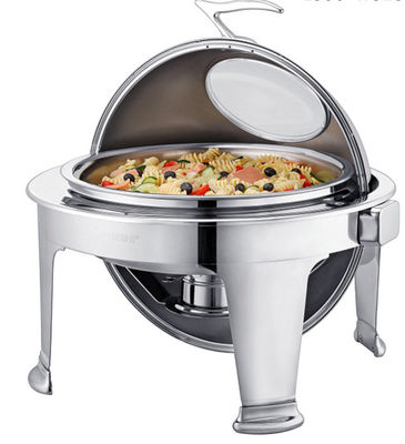 Hydraulic Round Stainless Steel Cookware / Rotating Roll Top Chafing Dish