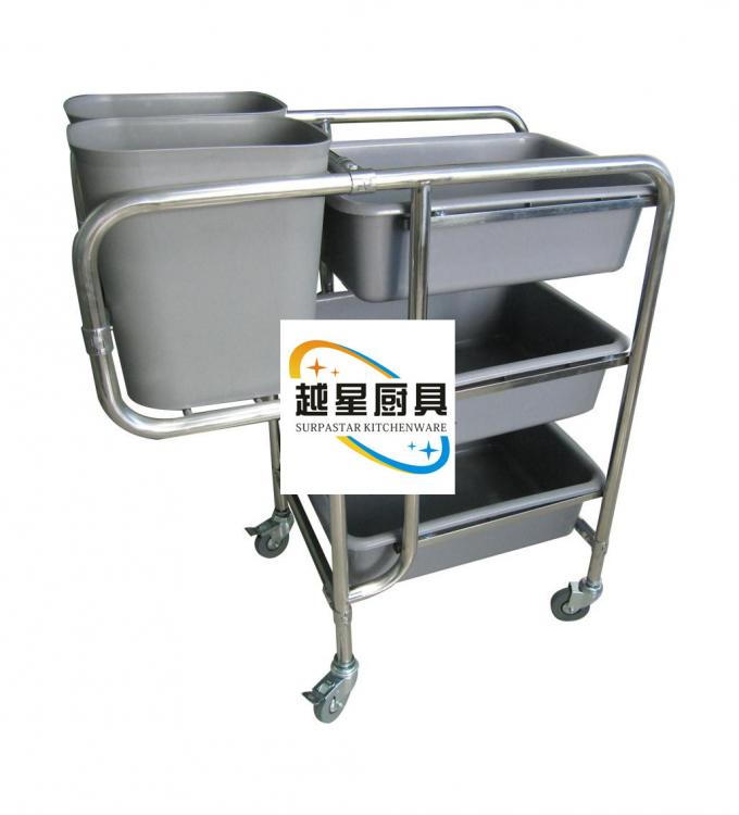 3 - Layer Stainless Steel Hand Trolley With Basins And Buckets