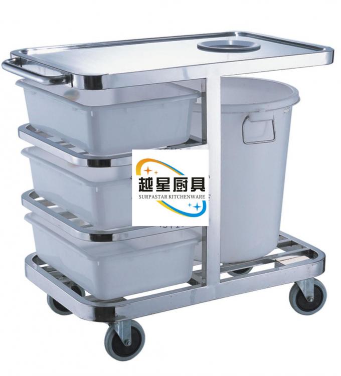 3 - Layer Stainless Steel Hand Trolley With Basins And Buckets