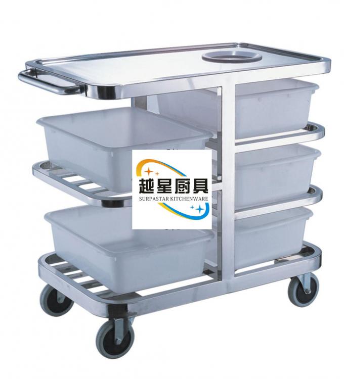 3 - Layer Stainless Steel Hand Trolley With Basins And Buckets