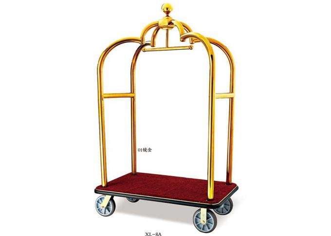 Stainless Steel Chrome / Brass Finish Hotel Luggage Trolley / Rolling ...