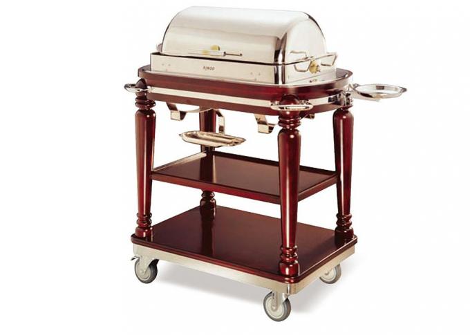 Red Banquet Buffet Dining Cart / 3 Shelves Room Service Trolley Table Top