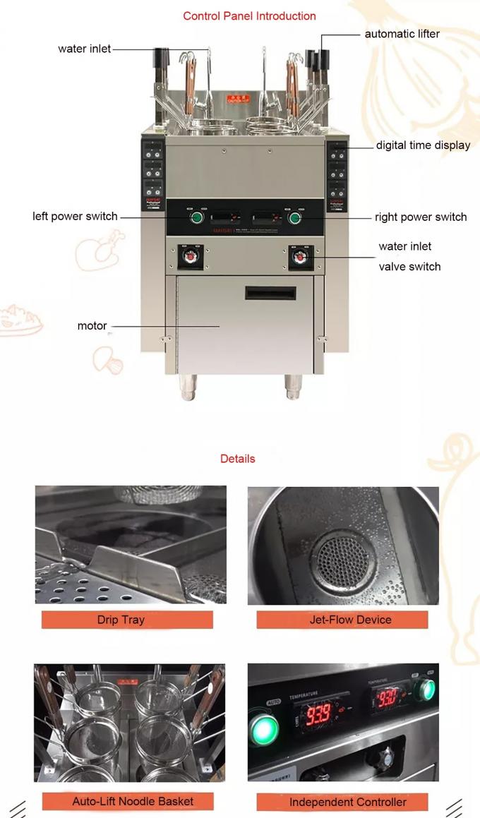 12KW Commercial Kitchen Equipments , Auto Lift Up 6 Baskets Pasta Cooker
